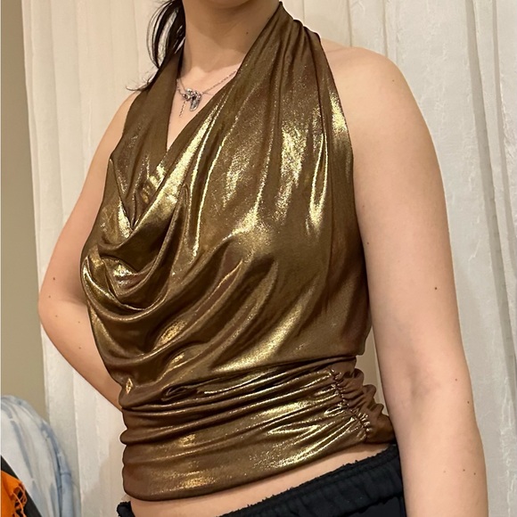 Bar III | Tops | Bar Iii Open Back Gold Top | Poshmark